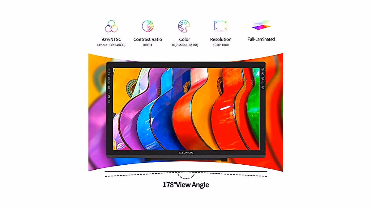 GAOMON PD2200 130% sRGB Full-Laminated Pen Display with 8192 Battery ...