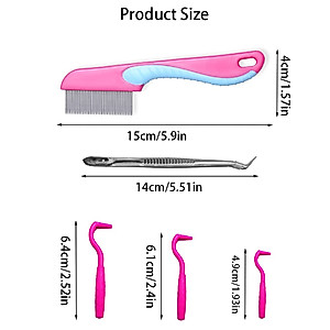 Tick Remover Tool Set - Comb, Tweezer, and Flea Comb for Dogs, Cats, and Humans (3+1+1 Pack), Pink