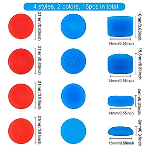 OLYCRAFT 16pcs Xbox Controller Stick Grips Antislip Thumb Grips Controller Grip Covers Antislip Silicone Replacement Gamepad Button Keycap Set Joystick Grip Caps Replacement for Xbox One-Red & Blue