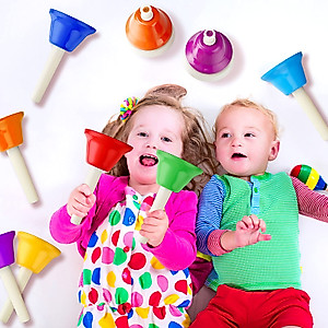 Zhanmai 16 Pieces Music Bells Include 8 Notes Hand Bells and 8 Desk Bells Colorful Diatonic Metal Bells for School Wedding Church Chorus Holiday Party Supplies, 2 Styles