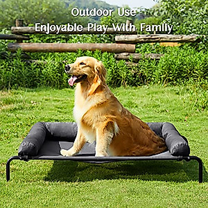 WESTERN HOME Elevated Dog Bed Cot, Chew Proof Raised Outdoor Dog Bed with Bolster for Extra Large Dogs, Portable Cooling Pet Cot with Breathable Mesh, Skid-Resistant Feet, Grey, 48.25 inches