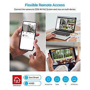 ZOSI ZG1058D 4K 8MP PoE Security IP Camera with Audio Bullet PoE Camera Outdoor with Starlight Night Vision,Human Motion Detection,Smart Light Alarm,IP66 Weatherproof, Only Work 4K PoE NVR