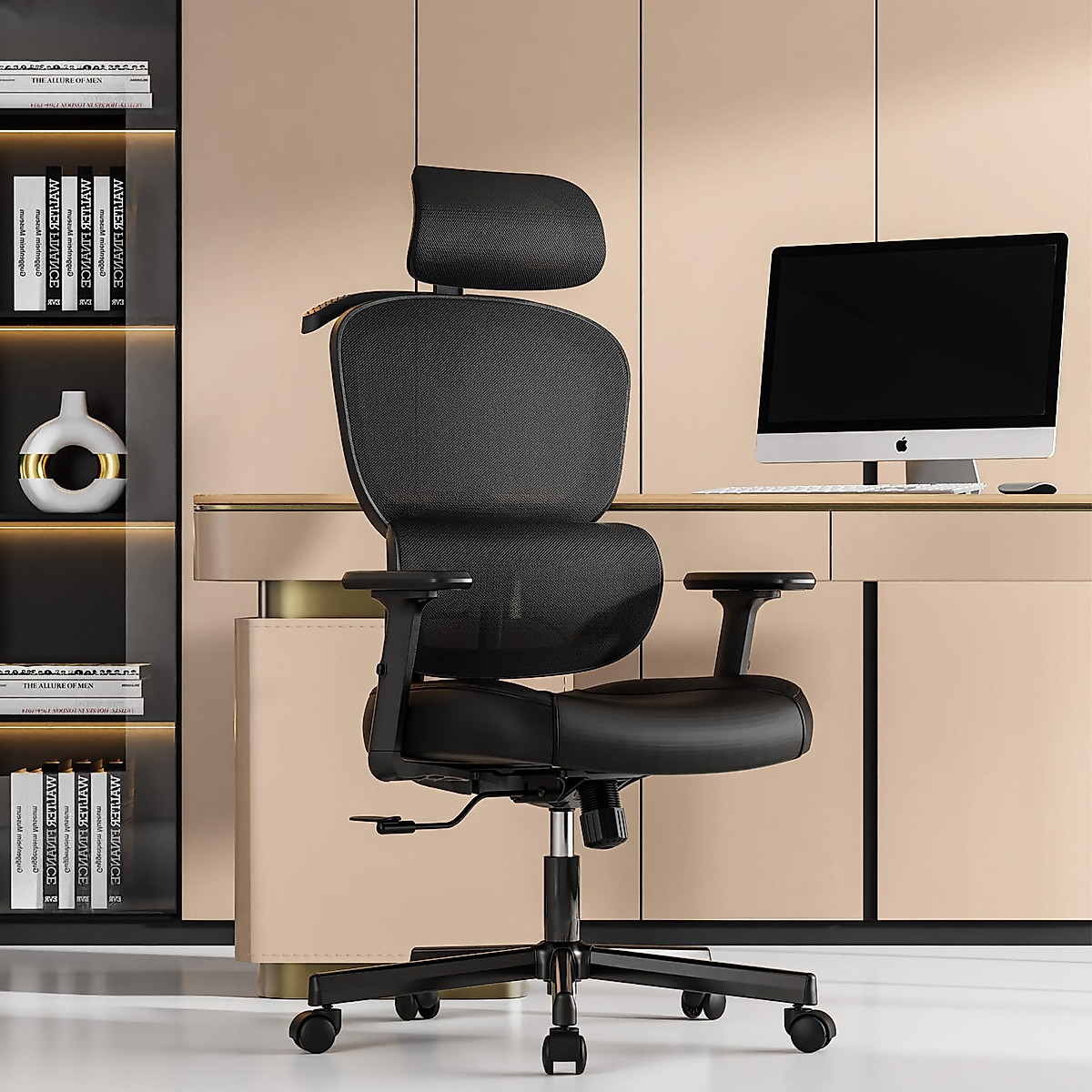 Office Chair, Ergonomic Desk Chair, High Back Desk Chair, Big and Tall Reclining Comfy Home Office Chair with Lumbar Support Breathable Mesh Computer Chair Adjustable Armrests