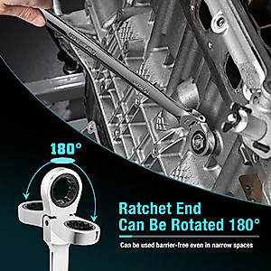 DURATECH 27PCS Extra Long Flex Head Ratcheting Wrench Set, 8-22mm, Double Box End Ratchet Wrench Set with E-type 8-22mm Replacement Heads, 10x19mm, 1/4", 3/8", 1/2" Socket Adapters