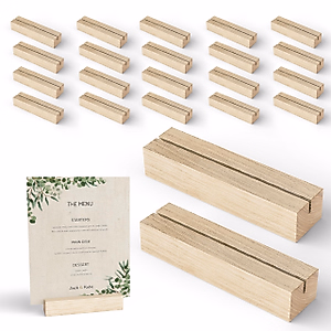Tidita Place Card Holder 4.8x1.2x1- Wood Acrylic Sign Holders 20 Pack - Oak Wood Table Card Display Stands, Perfect for Table Number Signs, Wedding Party Events (Natural Color Pack20)