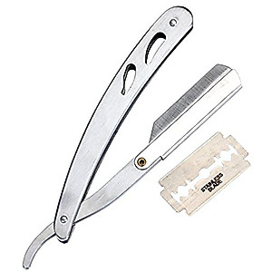 CCbeauty Stainless Steel Barber Men Straight Edge Shaving Razor Knife Handle Badger-hair Beard Shaving Brush Tool Kit and 10Pcs Refill Blades Kit