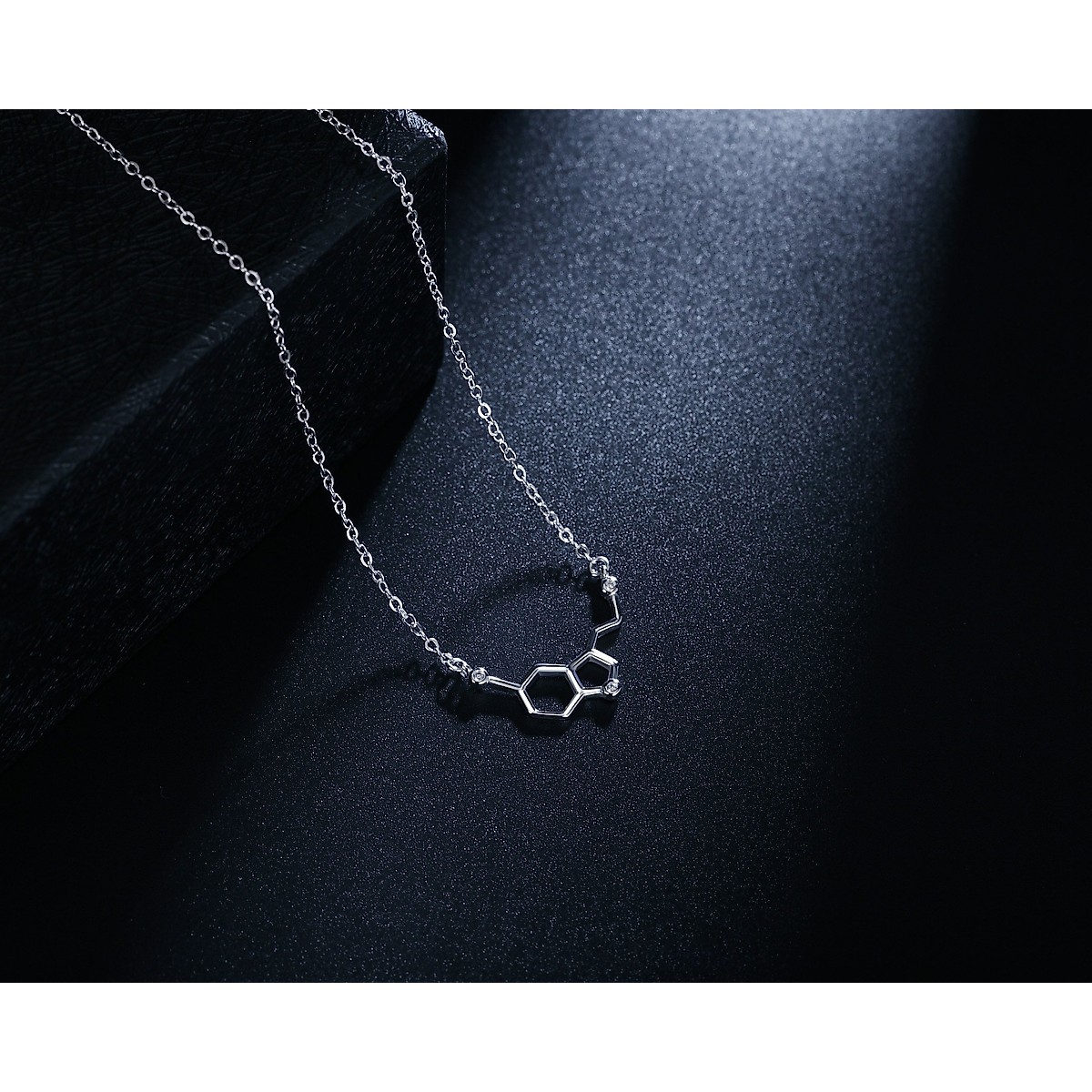 Happiness Serotonin Molecule Necklace With Gems For Women, Ideal Necklaces For Teacher, Professor, Chemistry Grad, And Science Jewelry Lovers (White)