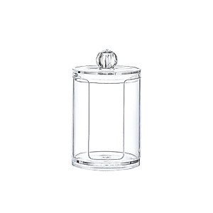 AkoSlale 1 Pack Clear Cotton Pad Holder with Lid - 10 Oz Plastic Jar for Bathroom Storage, Makeup Organizer, and Cotton Round Holder