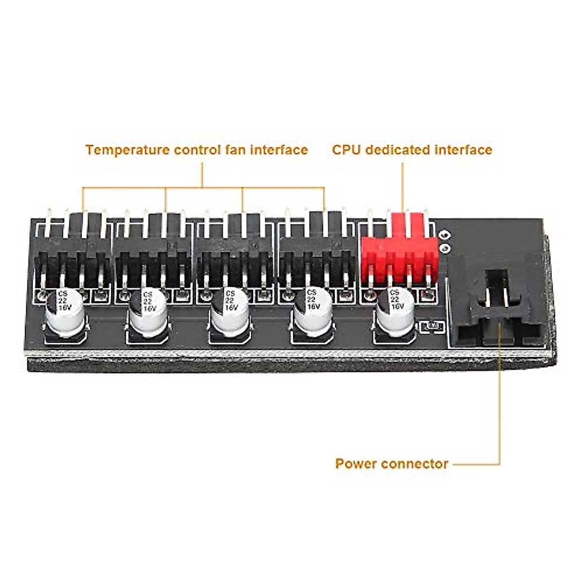 Wider Wiring Expand The 4‑pin Interface 4Pin Fan Hub, 1 to 5 Hub for CPU Motherboard Fan + Capacitor