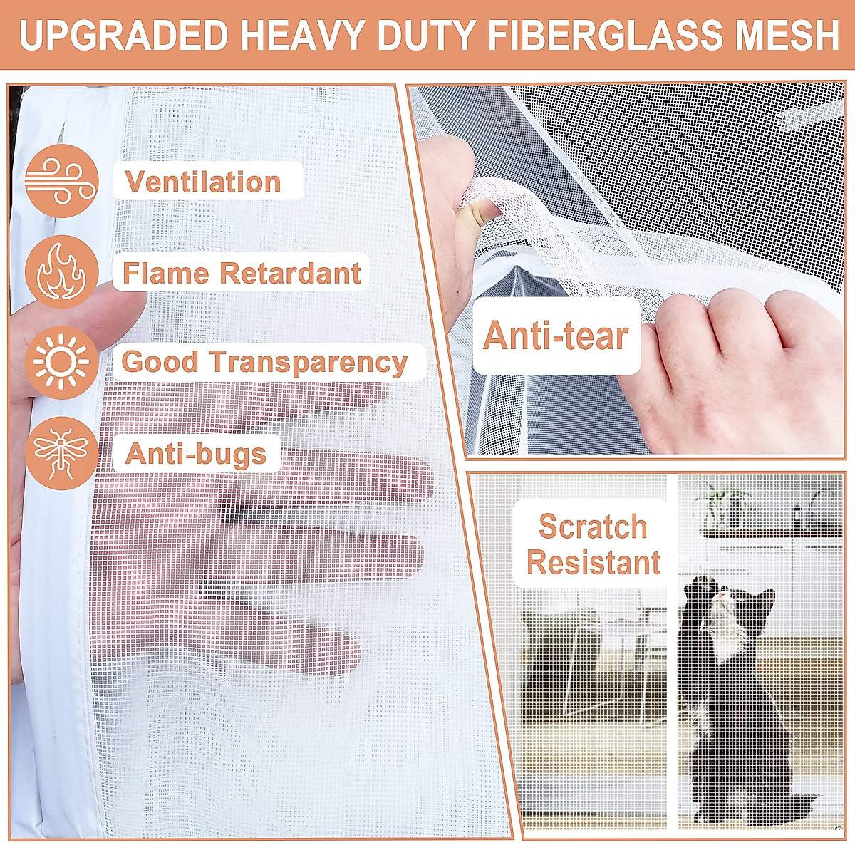 FIRGUNY Magnetic Screen Door Fits Door Size 36 x 80, Screen Size 38"x 81", Fiberglass Mesh Magnets for Doorway, Easy Install,White