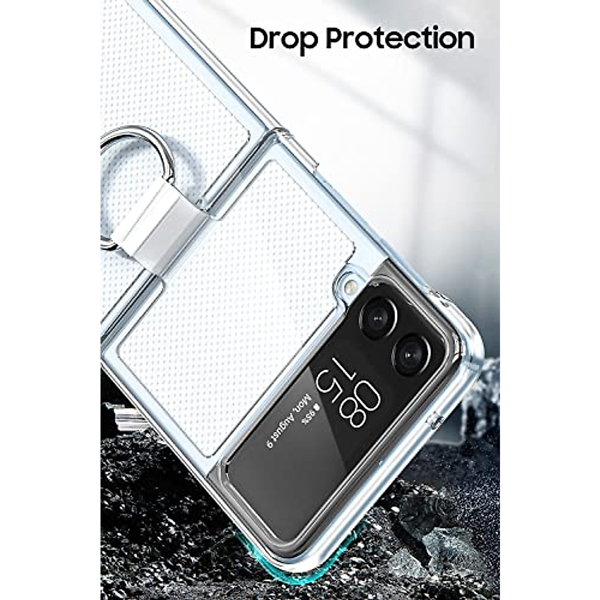 MAKAVO for Samsung Galaxy Z Flip 4 Clear Case with Ring Holder, [Upgraded] Slim Thin Crystal Hard PC Shockproof Protective Phone Cover for Flip4 5G 2022