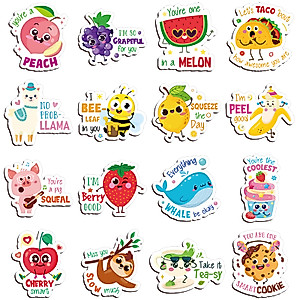 Kanayu 16 Pcs Cute Fridge Magnets Fun Puns Magnetic Stickers Decorative Refrigerator Decal Funny Magnets for Locker Fridge Stickers for Whiteboard Laptop Office School Student Adult (Food and Animal)