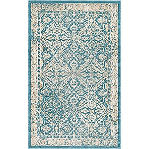 Unique Loom Oslo Collection Traditional Botanical Teal Area Rug (5' x 8')