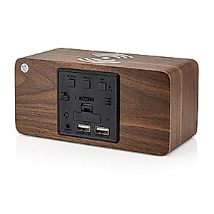 OCT17 Alarm Clock with Qi Wireless Charging Pad Compatible with iPhone Samsung Wood LED Digital Clock Sound Control Function, Time Date, Temperature Display for Bedroom Office Home- Brown