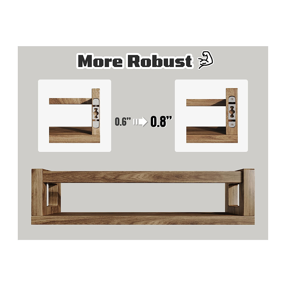 TidyCorner Upgraded Thick Floating Shelves - Multi-Use Wall-Mounted Bookshelves for Kids and Nursery, Ideal for Books, Toys, Spice Rack, Decor - Walnut Brown