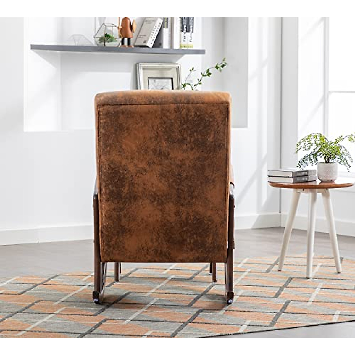 Kurhwyss Nursery Rocking Chair with Ottoman, Upholstered Rocker Chair with Arm Pocket, Modern Accent Glider Chair with Comfy High Back for Living Room Bedroom (Coffee)