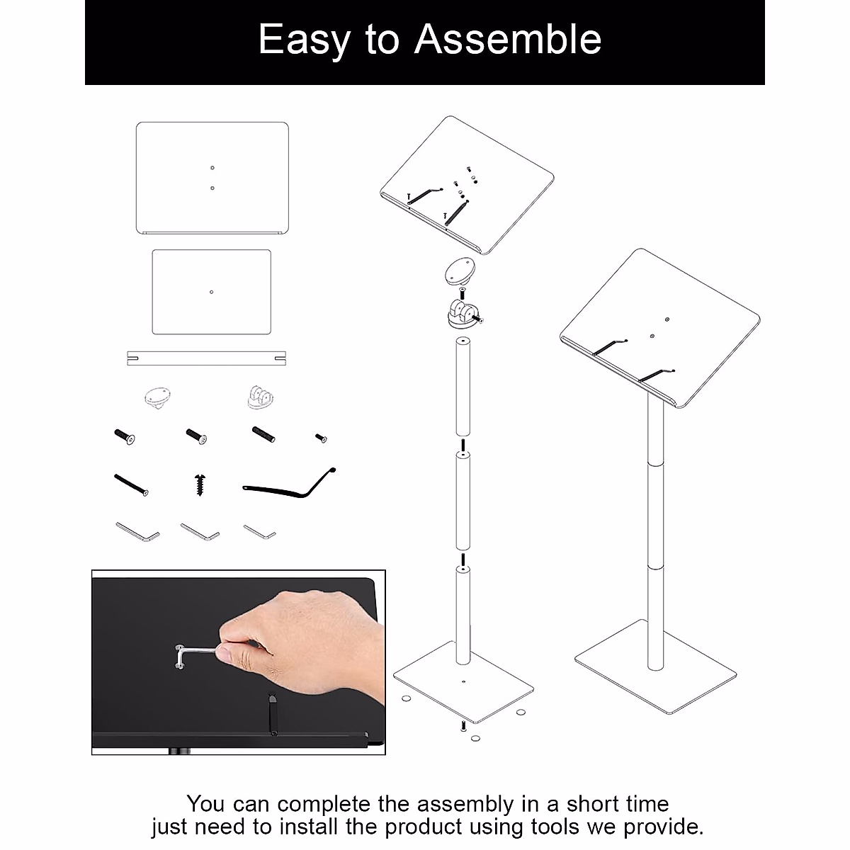KSacry Acrylic Podium Stand, 42.3" H Black Angle Adjustable Acrylic Podiums for Church,Modern Lecterns & Pulpits for Classroom, Concert, Church, Speech, Easy Assembly, Metal Base, Black