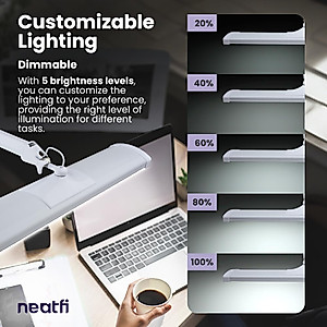 Neatfi 3,500 Lumens Ultra Task Lamp, 26 Inches Metal Lamp, Dimmable, 45W Super Bright LED Desk Lamp, 270 Pcs SMD LEDs (Non-CCT with Base, White)
