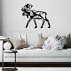 Geometric Deer Metal Wall Art, Metal Wall Sculptures, Metal Hanging Artwork Signs, 3D Wall Silhouette Metal Wall Decor, for Home Office Decoration Sculpture