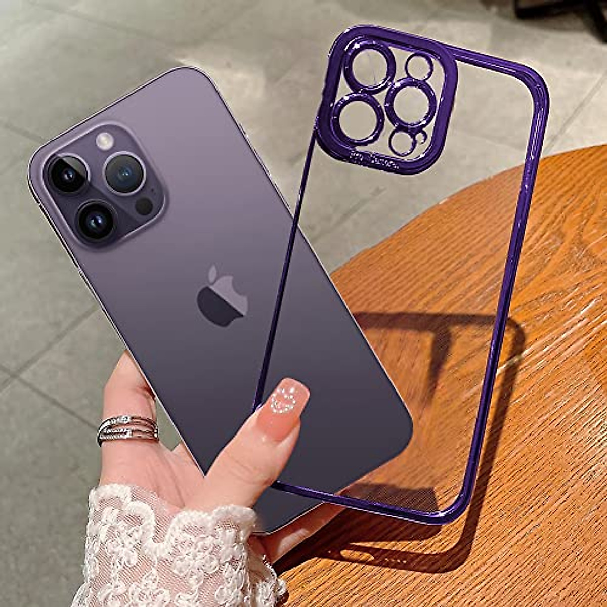 Bonoma Compatible with iPhone 14 Pro Max Case, Clear Plating Bumper Soft TPU Cover with Camera Shockproof Protective Cover for iPhone 14 Pro Max, Purple