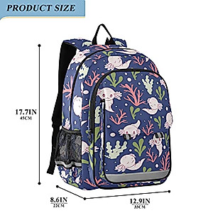 Glaphy Axolotl Fish with Corals Backpack Lightweight Laptop Backpack School Bag Student Travel Daypack with Reflective Stripes