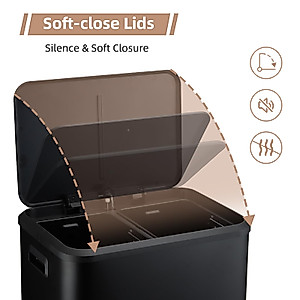 WELYFE 30 L/8 Gallon Trash Can, Rectangular Dual Compartment Recycling Step Bin, Stainless Steel Kitchen Trash Can, Removable Inner Box, Suitable for Kitchen, Office - Black