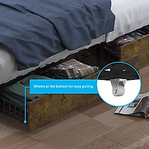 Mjkone California King Size Bed Frame with Storage, Rustic Cal King Size Platform Bed with Headboard, Platform Bed Frame with 4 Drawers, Wood Slat Support, No Box Spring Needed, Easy Assembly