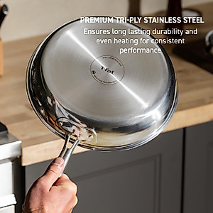T-fal HybridMesh Tri-Ply Stainless Steel Fry Pan 12 Inch, Induction Oven Safe 500F, Metal Utensil Safe, Platinum Non Stick, Ideal For Searing, Sauteing & Frying, Cookware, Dishwasher Safe Silver/Black