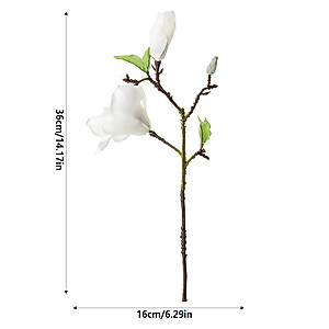 6 Stems Artificial 2 Head Magnolia Flowers, Realistic Silk Flower Bouquet for Floral Arrangements Home Table Decor Photo Props,White