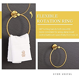 Hand Towel Ring Brushed Gold, APLusee SUS 304 Stainless Steel Round Towel Holder for Contemporary Bathroom Toilet Kitchen Storage, Wall Mounted