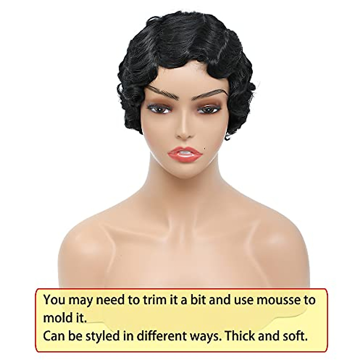 Yussay Short Finger Wave Wig Curly Natural Black Cute Nuna Wig Real Retro African Black Wigs for Mommy Wig Curly Short Synthetic Wig Looks Natural