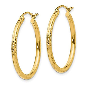 Amanda Rose Collection 14K Yellow Gold Engraved Diamond Cut 1 inch Round Hoop Earrings