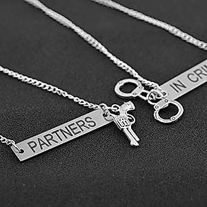 MJartoria Best Friend Necklaces Partners in Crime Engraved Friendship BFF Necklace for 2(Silver color3)