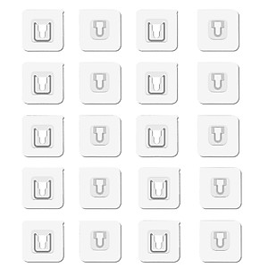 10 Pairs Double Sided Adhesive Wall Hooks Transparent - Self Mount Holder Hanger, Strong A+B Buckle Combination, 22lbs/10kg Max Heavy Duty, No-Trace Hanging for Bathroom, Kitchen, Office (20pcs)