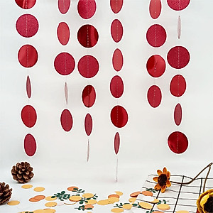 JEYE Red Circle Dots Party Garland Decoration Metallic Hanging Streamer Bunting Banner Backdrop Decor for Baby Shower Birthday Wedding Thanksgiving Christmas Party Decor, Pack of 2, 26 Feet in Total