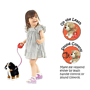 Esstaa Toy Puppy Plush Dog Animal with Control Leash Walking, Barking, Tail Wagging, Gift for Kids, Girls, Boys, Friends 9.4 Inch(Black)