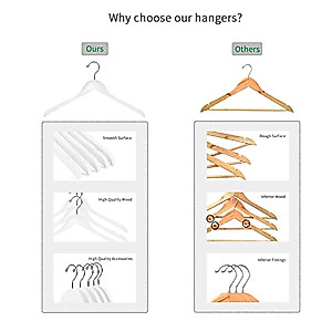 Nature Smile Solid Gugertree Wood Shirt and Dress Hangers with Notches with Antirust Chrome Hook Pack of 10 (White)