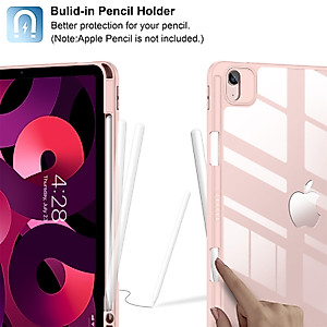 Supveco for iPad Air 5th/4th generation Case 2022/2020 with Pencil Holder,[Support Auto Sleep/Wake],Transparent Back and TPU Shockproof Frame Cover for iPad Air 10.9 inch/iPad pro 11 inch-Rose Gold