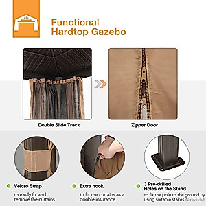 Patiorama 10’ x 12’ Hardtop Gazebo, Outdoor Aluminum Gazebo with Galvanized Steel Double Vented Roof Canopy, W/Shaded Curtains and Netting, Pergola for Patio, Garden, Yard, Lawn,Party, BBQ (Brown)