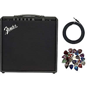 Fender Mustang LT50 Guitar Combo Amplifier Bundle with Instrument Cable and Picks