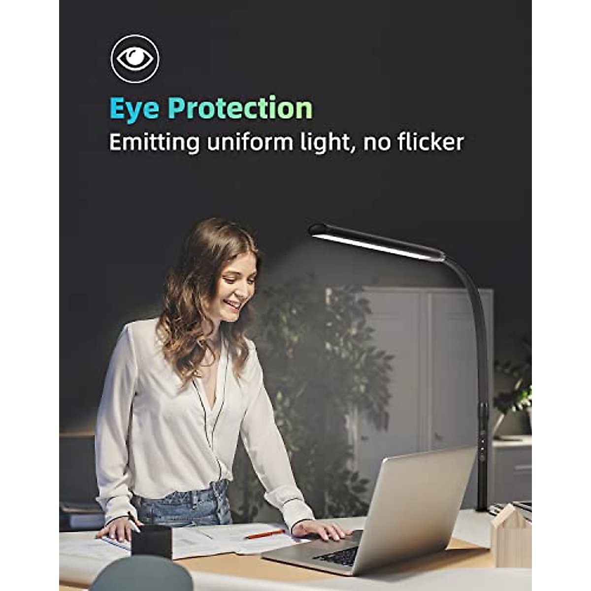 LED Desk Lamp with Clamp, 12W Gooseneck Task Light with 24V Adapter, 5 Brightness Levels & 5 CCT Adjustable Clip Table Lamp, Timer & Memory Functions, Eye-Caring Clamp-on Desk Lamps for Home Office