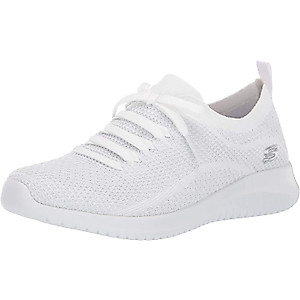 Skechers womens Ultra Flex Salutations Sneaker, White/Silver, 7.5 US
