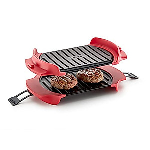 Lekue Microwave Grill, Sandwich Maker, Panini Press, 10 In x 5.7 In, Red