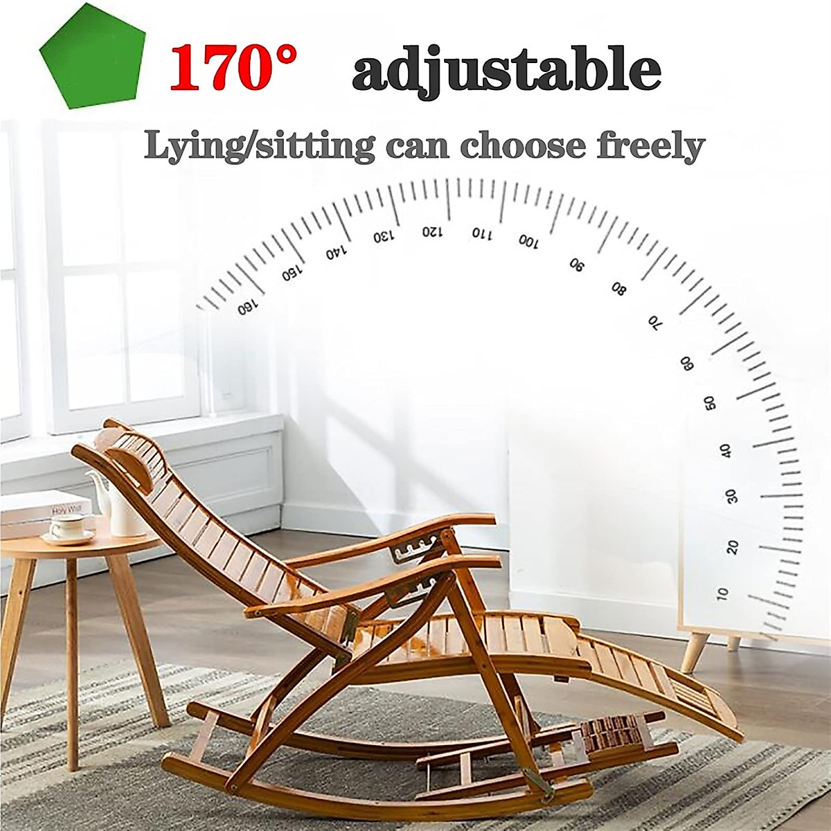 Foldable Zero Gravity Rocking Recliner Wooden Sun Lounger Chairs,Patio Rocking Chairs for Heavy Duty Adults Elderly,Comfort Bamboo Loungers Deck Chair Garden Chair (Color : Without pad)