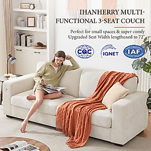 Ihanherry 89" Modern Sofa 3-Seats Couches for Living Room, Chenille Sofas with Extra Large Seat Width & Depth, USB/Type-C Charging Port & Side Pocket, Removable Medium Firm Sofa Cushion(Beige)