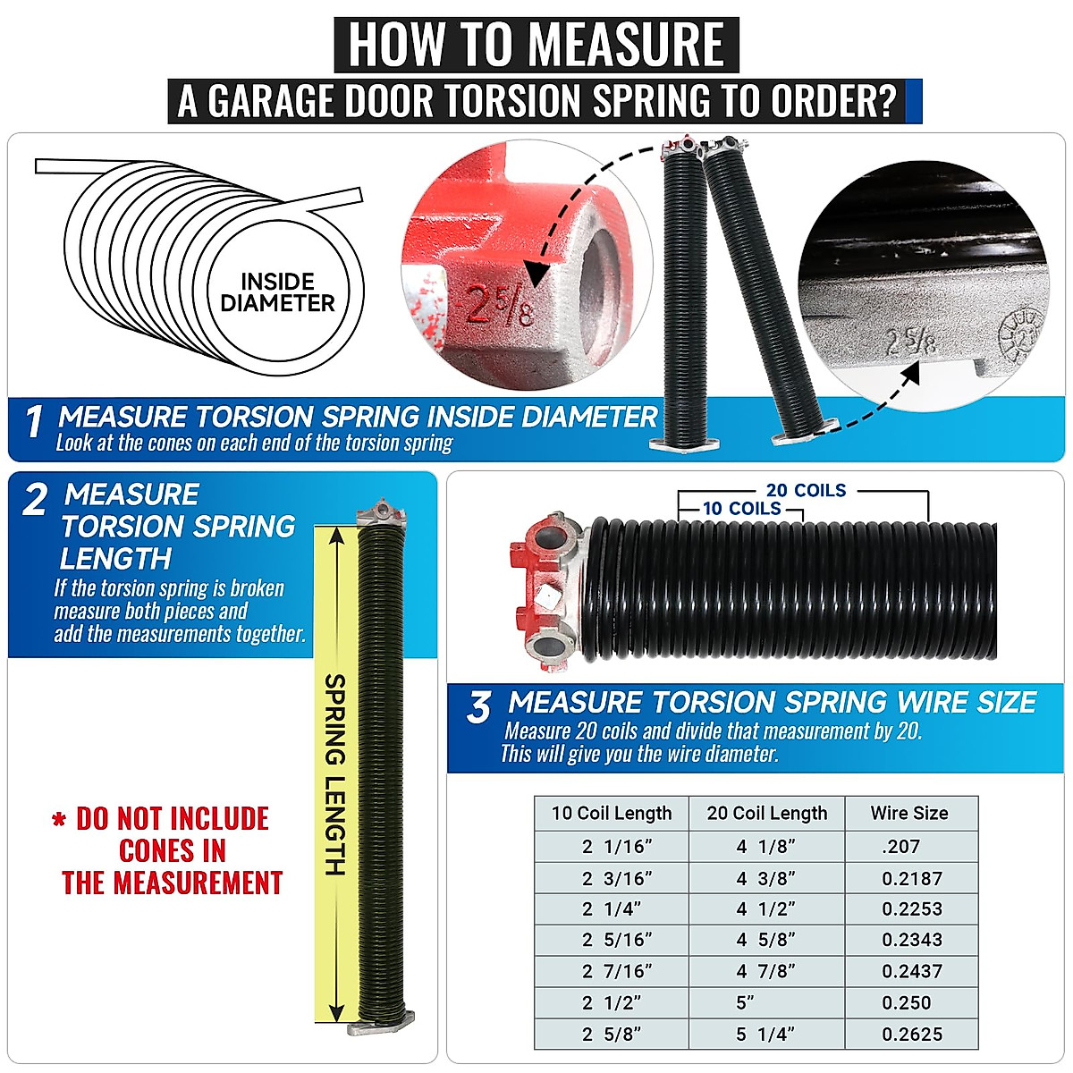 YoToolGDS Pair of 2 5/8" Garage Door Torsion Springs Set with Non-Slip Winding Bars&Gloves, Precision Electrophoresis Oil-Free Black Coated for Replacement, MIN 16,000 Cycles (0.283 x 2-5/8" x 39.5'')