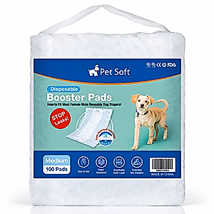 Pet Soft Dog Diaper Liners - Disposable Dog Diaper Booster Pads for Male & Female Dogs fit Most Dog Wraps and Belly Bands Up-Graded (Blue, M-100ct)