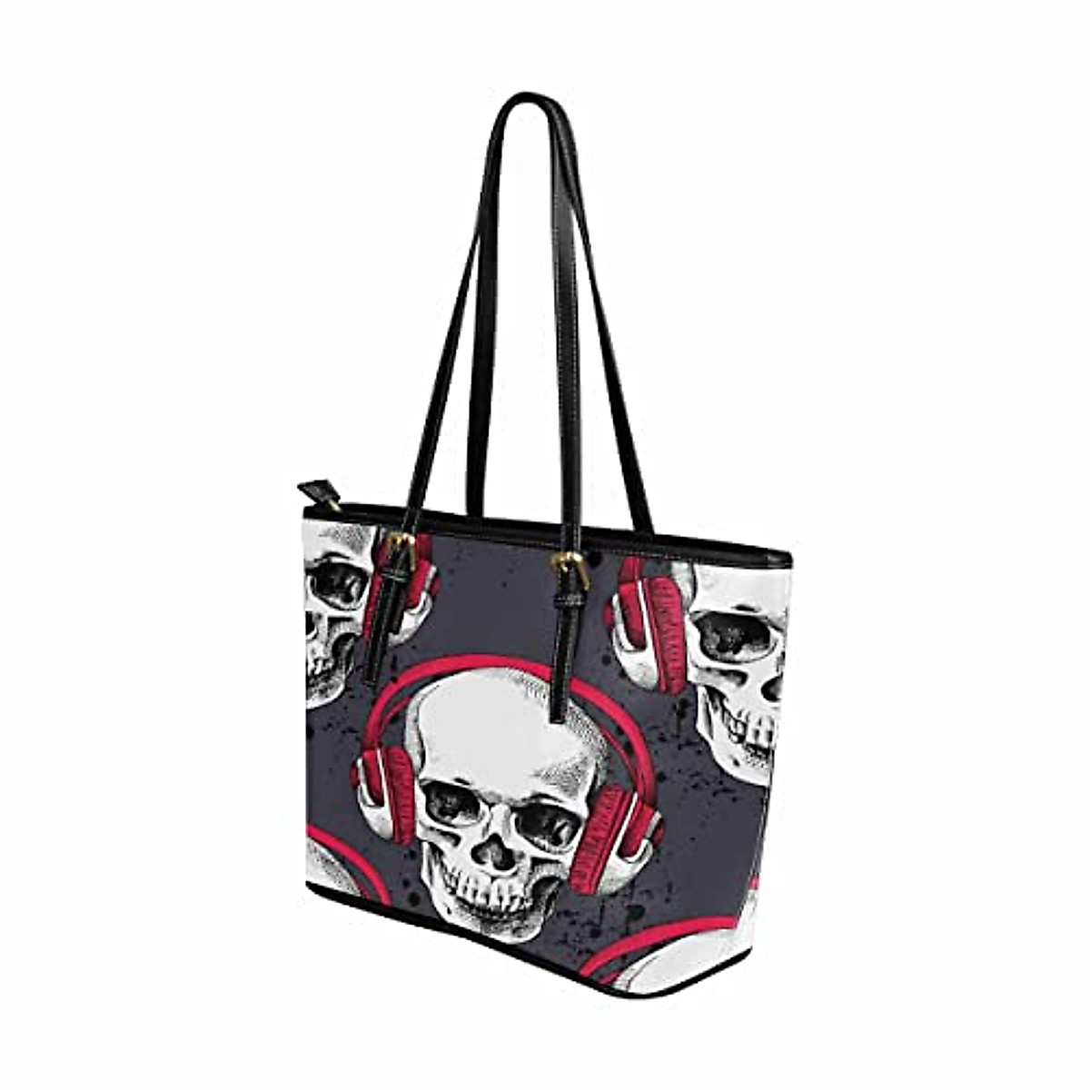 InterestPrint A Skull In Headphones Women's Tote Bag Leather Shoulder Bag Handbags