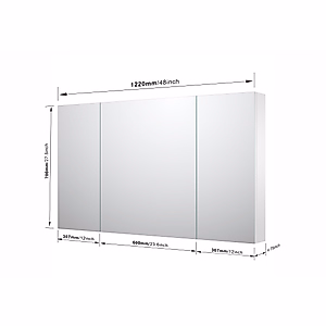 Sunrosa Aluminum Bathroom Medicine Cabinet with Mirror Door, 48"×27.5" Bathroom Mirror Cabinet, Wall-mountable and Recessed-in Mirror Cabinet, 3 Doors Medicine Cabinet Organizer