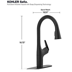 Kohler Safia 1-Handle Pull Down Sprayer Kitchen Faucet with Integrated Soap Dispenser in Matte Black